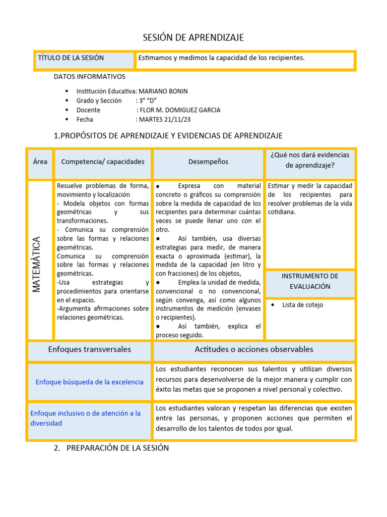 Sesion Mat. Mart. 21 | Descargar gratis PDF | Aprendizaje | Litro