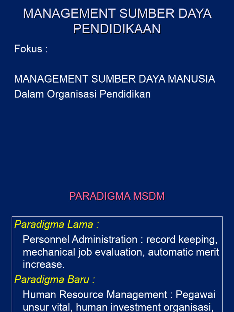 Bahan PPT Manajemen SDM Di Organisasi Pendidikan | PDF