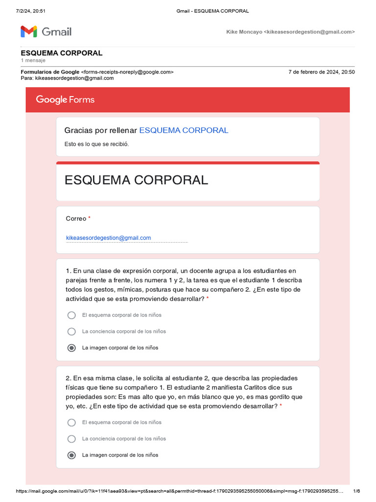 Gmail - Esquema Corporal 2024 | PDF