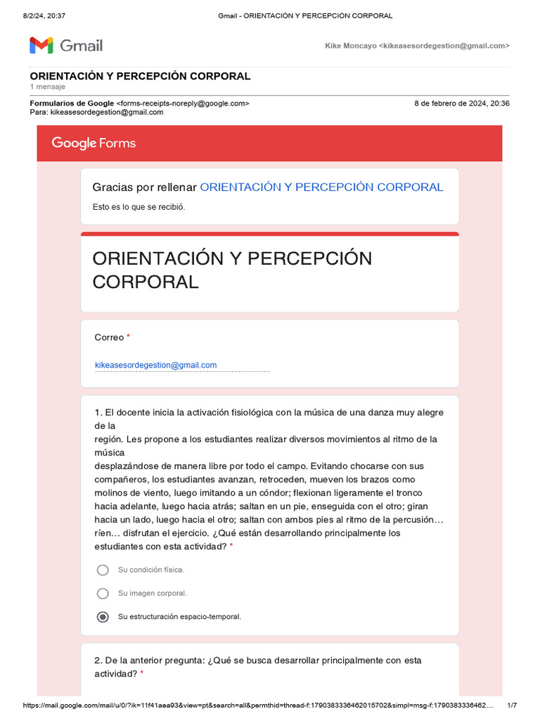 Gmail - Orientación y Percepción Corporal 2024 | PDF | Percepción | Ritmo