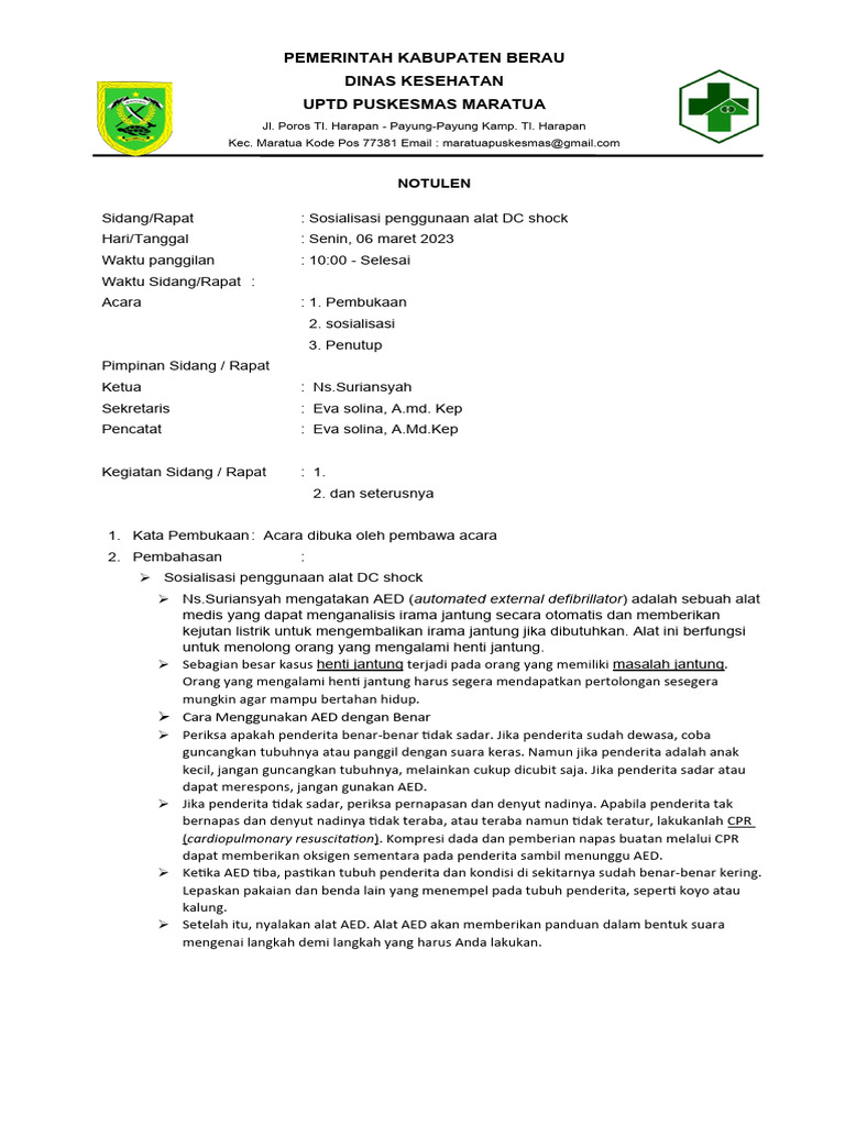 Notulen Penggunaan DC Shock | PDF