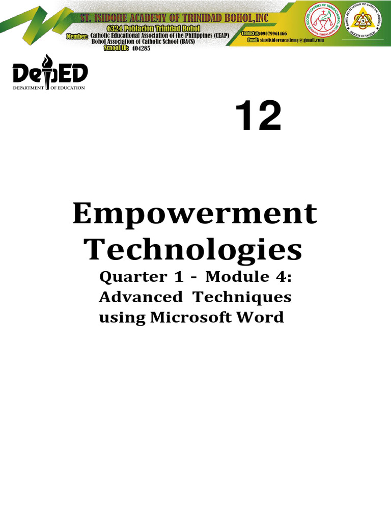 Lesson 4 - Advance Word Processing Skills Modules | PDF | Microsoft Word | Microsoft Excel