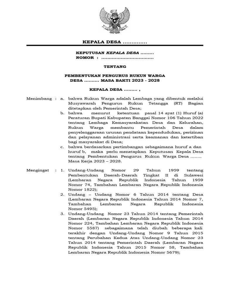Format Sk. Rukun Warga Desa | PDF