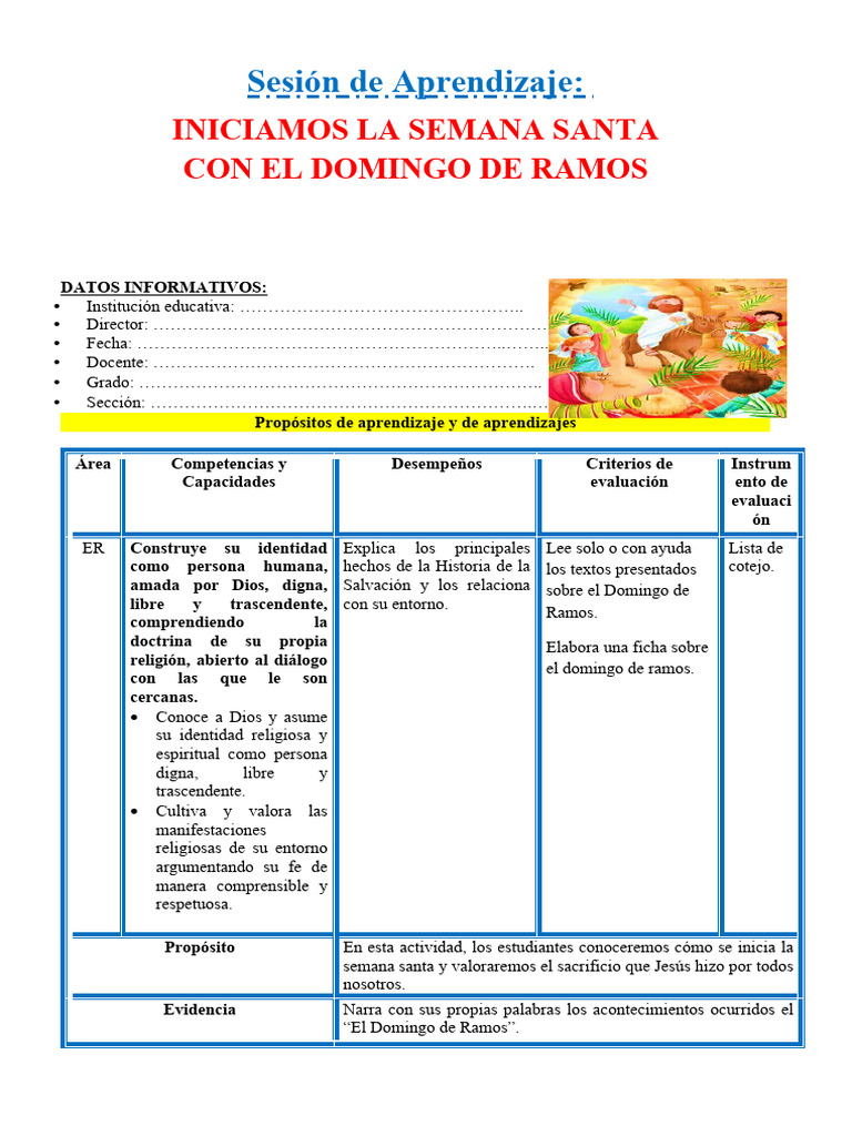 2° Sesión Día 2 Rel Iniciamos La Semana Santa Con El Domingo de Ramos | PDF