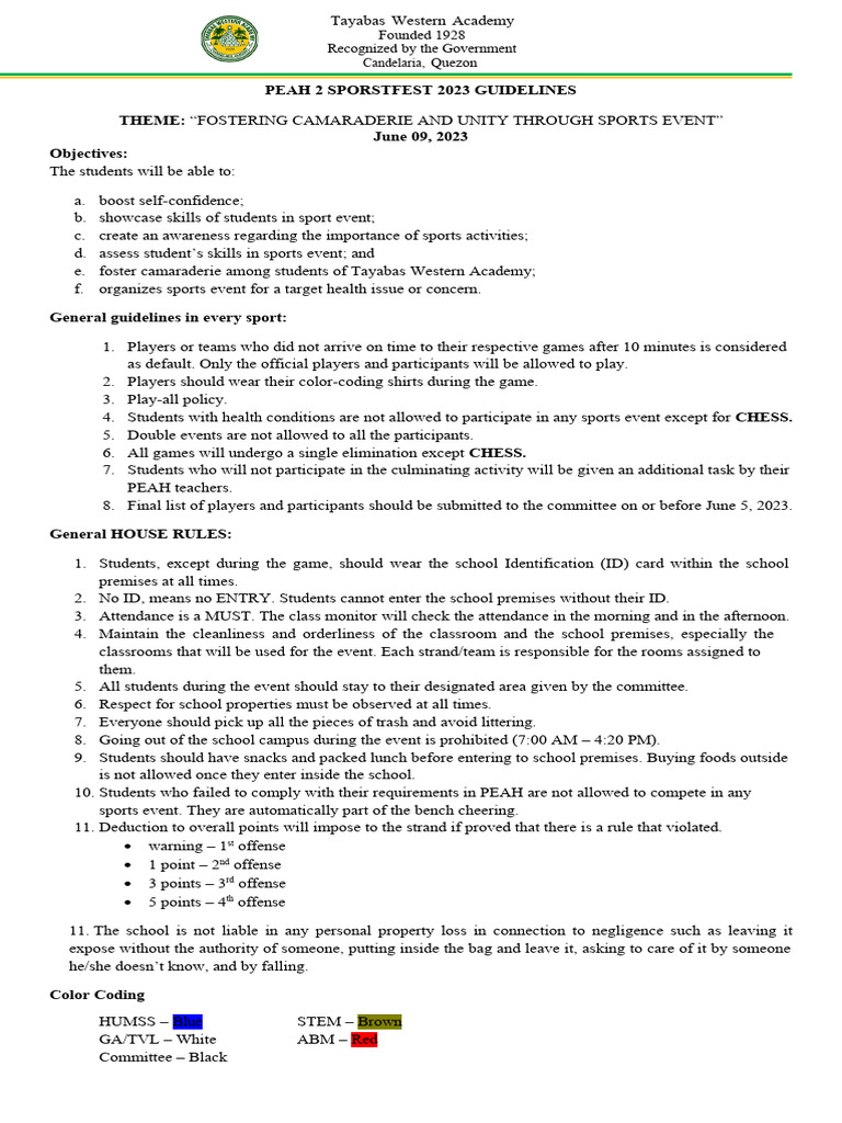 TWA Sportsfest 2023 Guidelines | PDF | Traditional Board Games ...