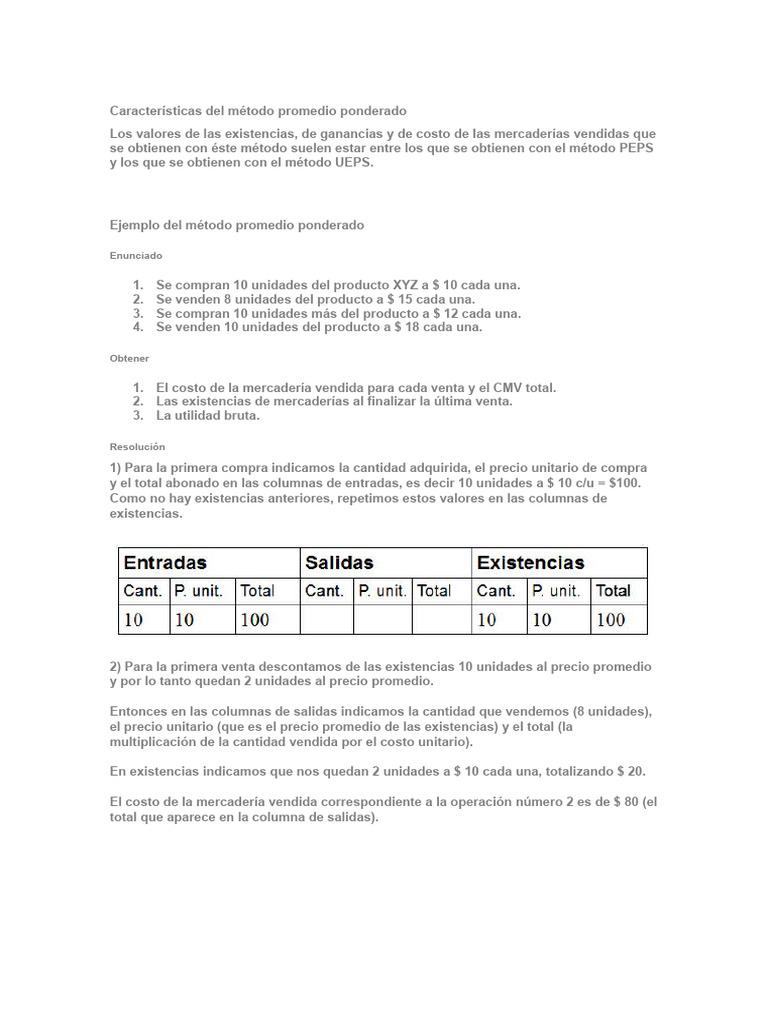 Método Promedio Ponderado en Contabilidad | PDF | Economias