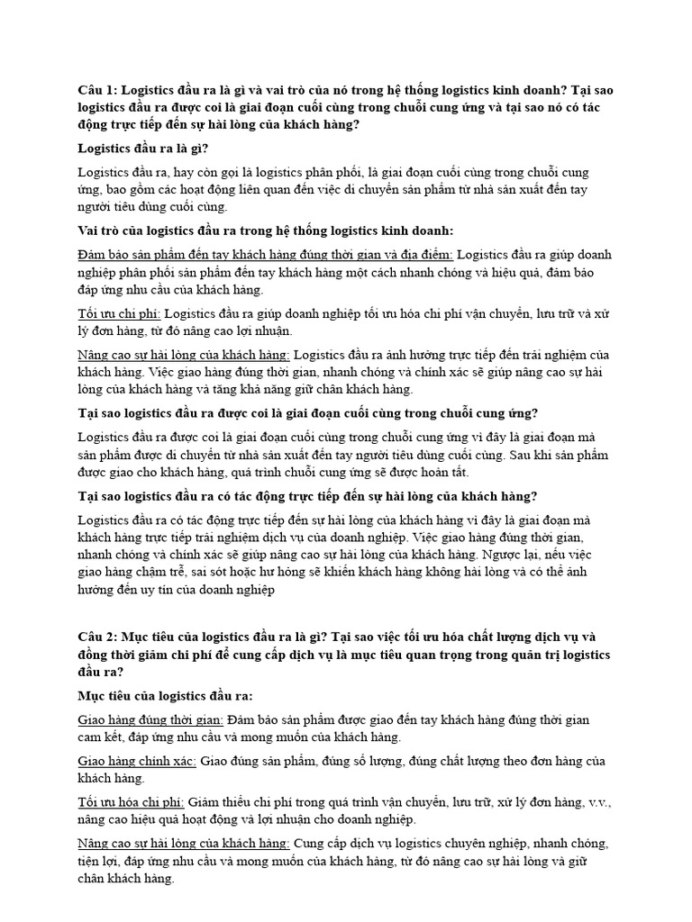 Bài tập logistics c3 | PDF