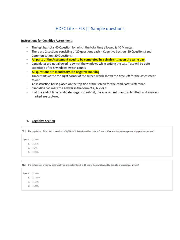 Sample Questions For FLS CoCubes Online Assessment | PDF | Career & Growth