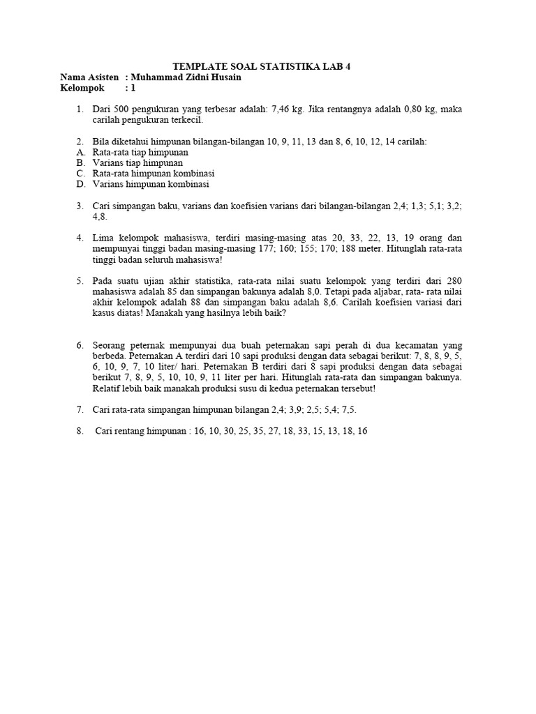 Zidni SOAL STATISTIKA LAB 4 | PDF