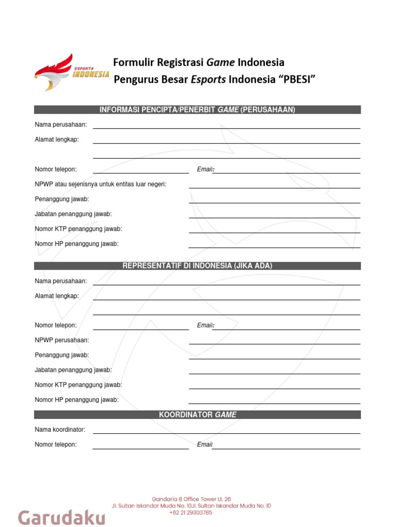 Pendaftaran Game PB Esports | PDF