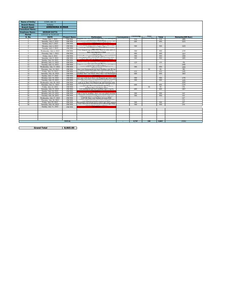 Expense Sheet July Sriram Dutta | PDF