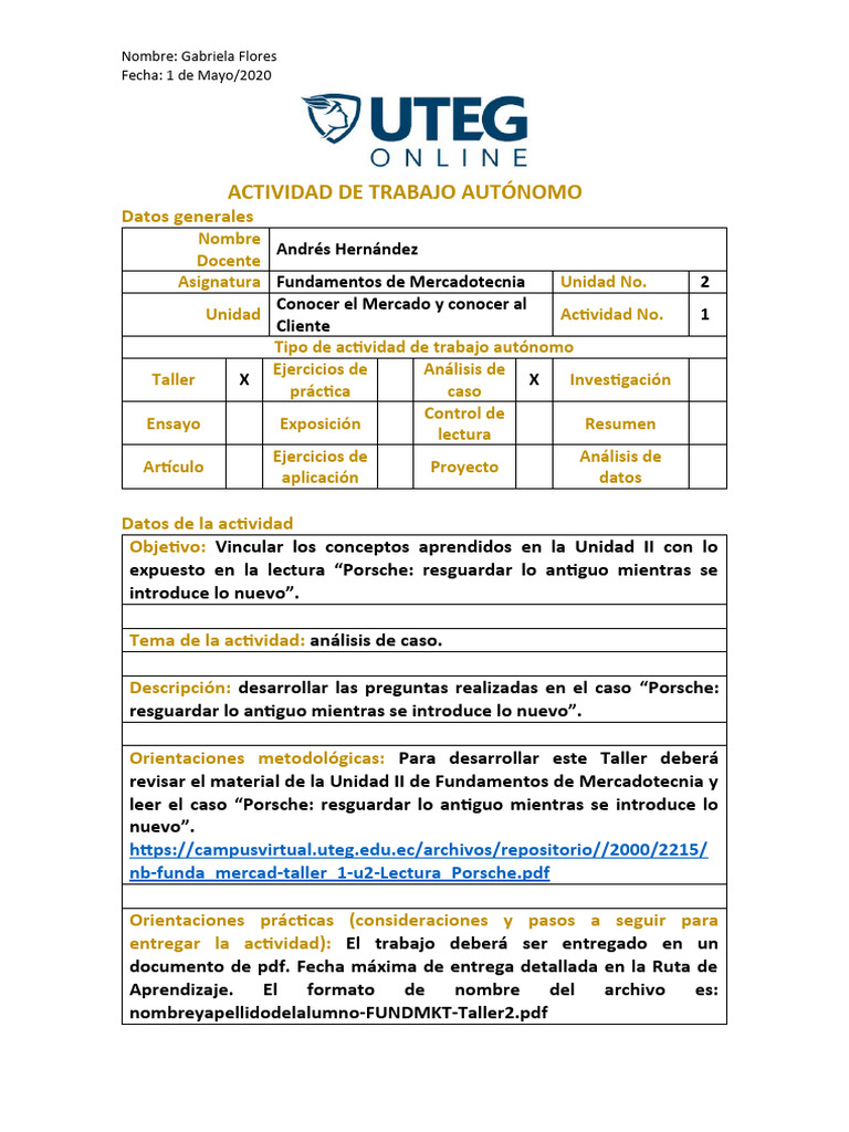 Gabriela Flores Quinde FUNDMKT Taller 2 | PDF | Marca | Los consumidores