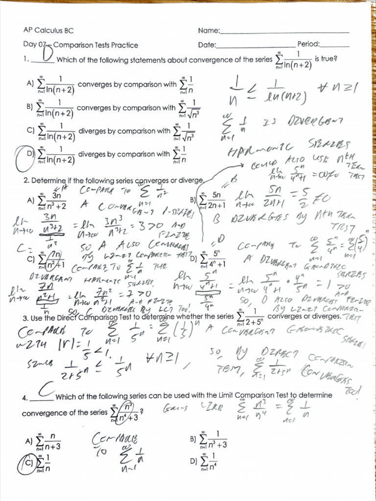 Comparison Test Practice KEY | PDF