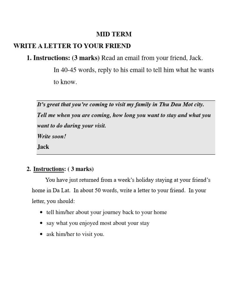 Mid Term Write Letter | PDF