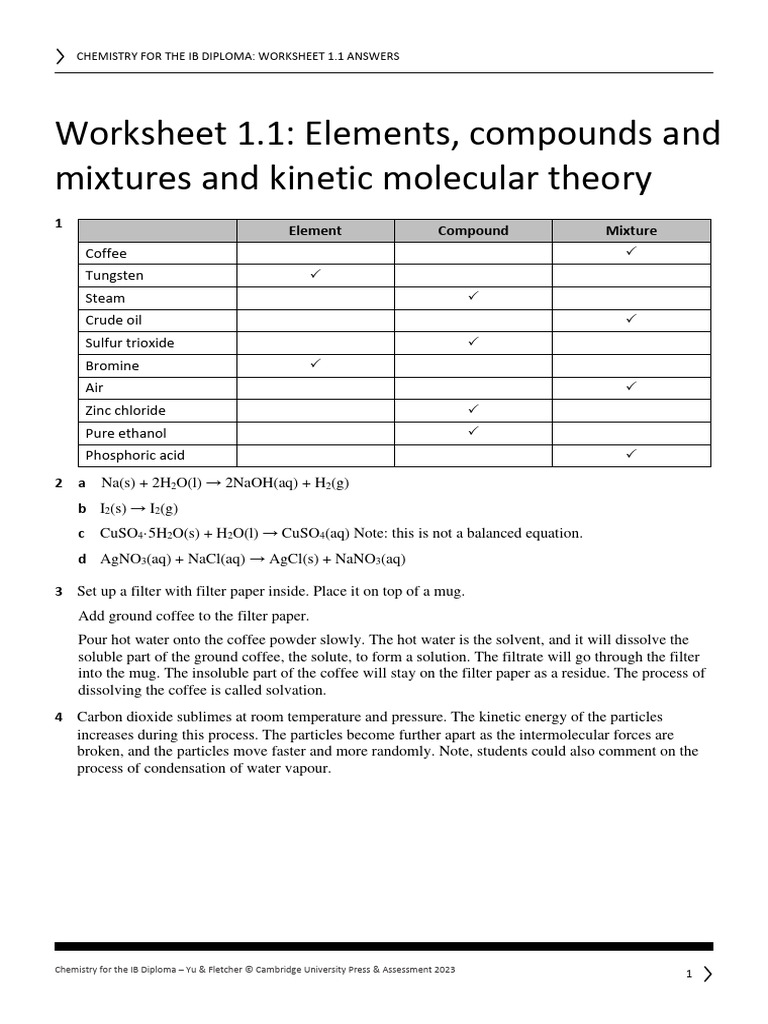 IB Chemistry Diploma Worksheets Answers | PDF | Chemical Bond | Natural Gas