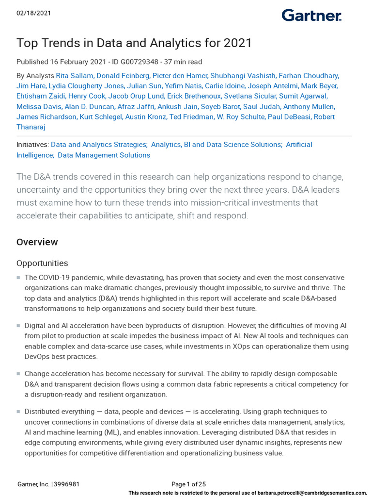 Top Trends in Data and Analytics 2021 | PDF | Analytics | Artificial ...