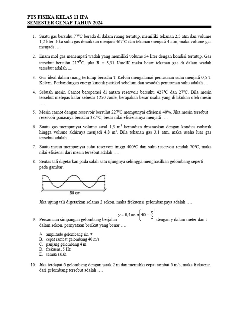 Kisi-Kisi PTS Fisika Kelas 11 (Genap) 2024 | PDF