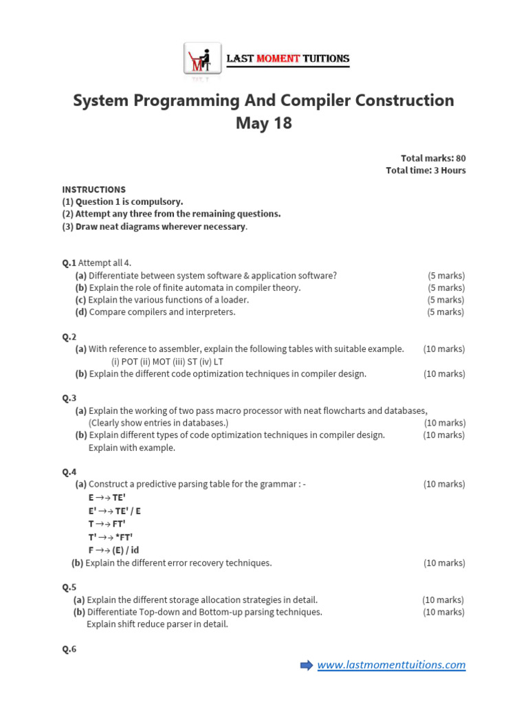 SPCC May 18 | PDF | Compiler | Parsing