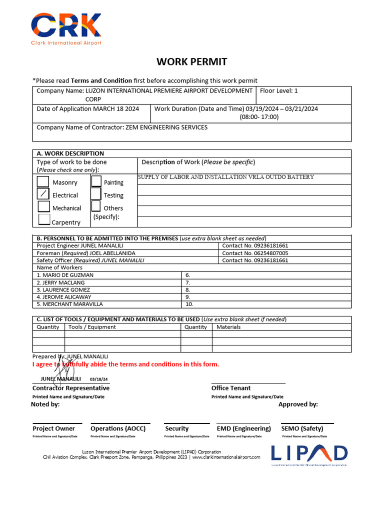 Work Permit LIPAD | PDF | Leasehold Estate | Occupational Safety And Health