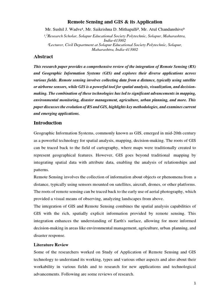 Remote Sensing (RS) and GIS Research Paper R2 | PDF | Geographic ...