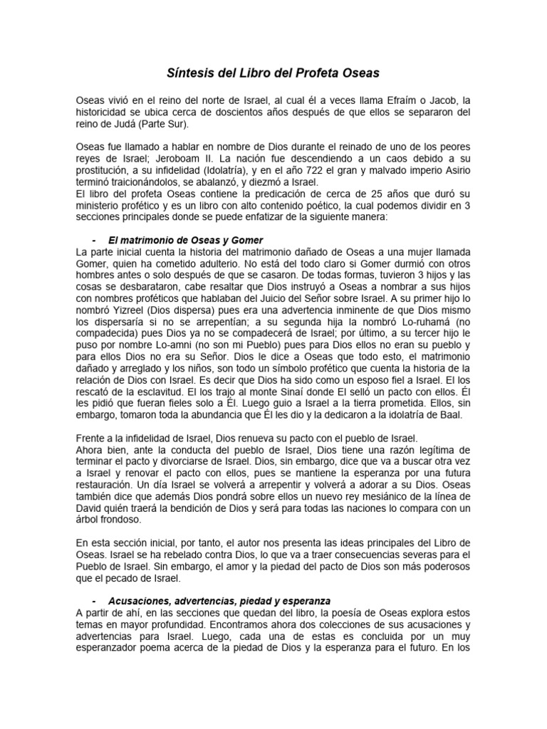 Síntesis Del Libro Del Profeta Oseas Descargar Gratis Pdf Oseas