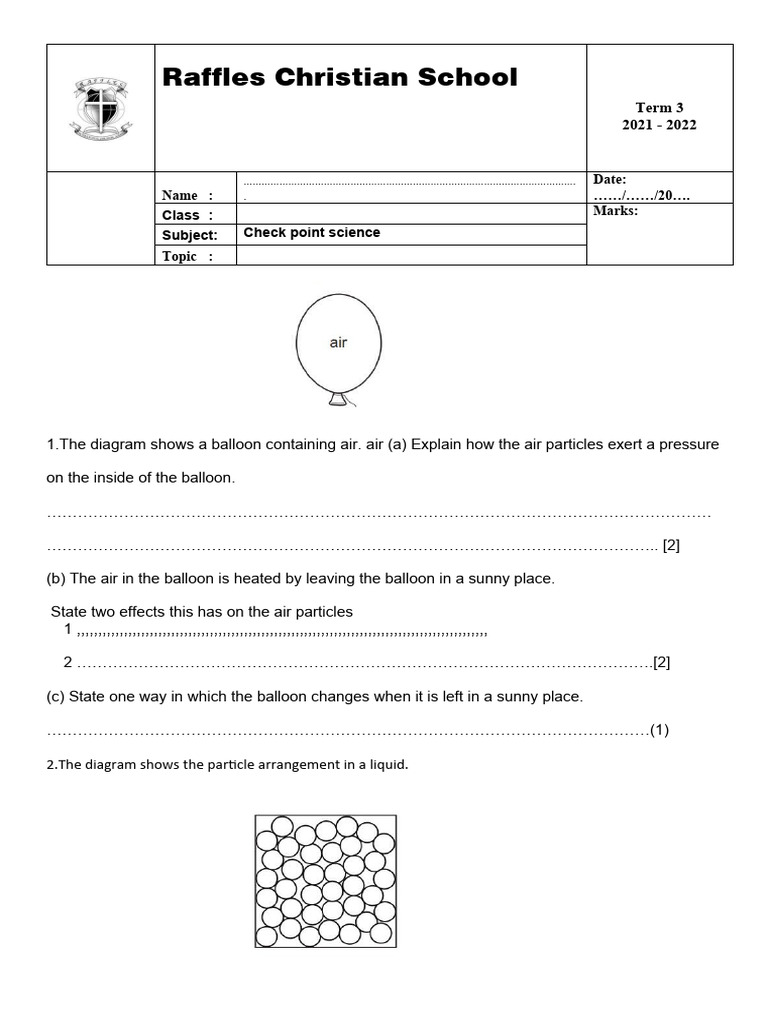 Science Exam: Particle Theory | PDF | Teaching Methods & Materials