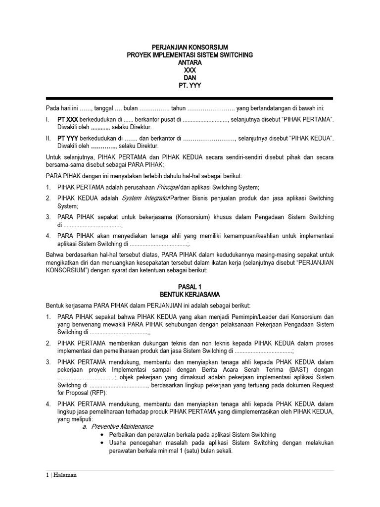 Perjanjian Konsorsium Sistem Switching | PDF