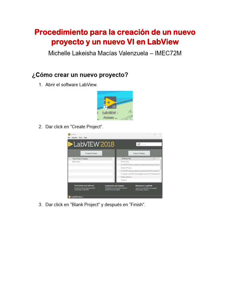 Procedimiento para La Creación de Un Nuevo Proyecto y Un Nuevo VI en LabView | PDF | Informática ...