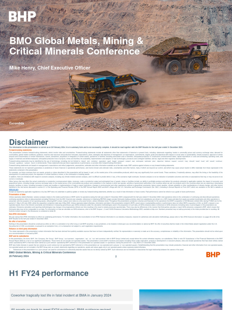 BHP BMOGlobalMetalsandMiningConferencepresentation | PDF | Scenario Planning | Mining