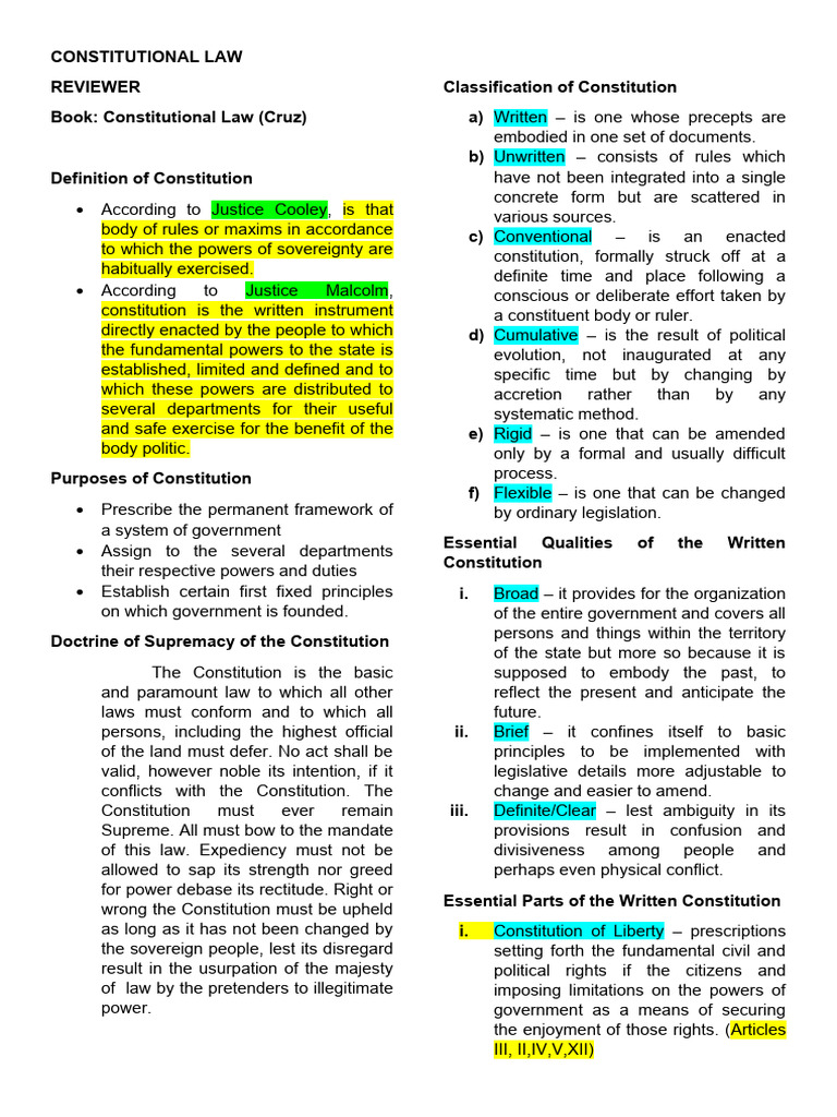 Constitutional Law Reviewer | PDF | Eminent Domain | Police Power ...