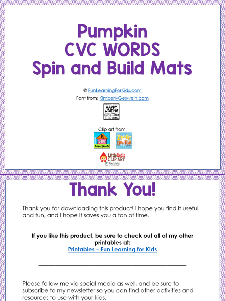Pumpkin CVC Word Work Mats | PDF