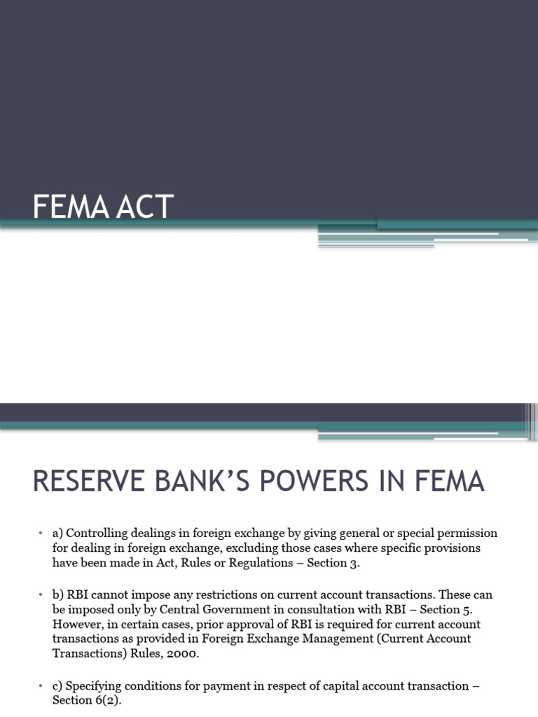 Fema Act Final | PDF | Reserve Bank Of India | Appeal