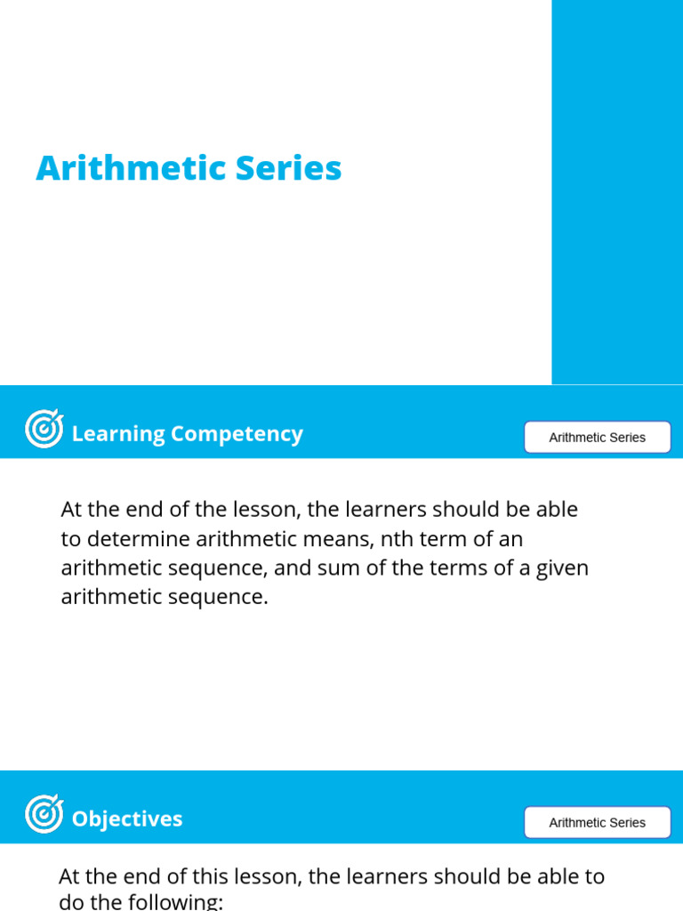 Lecture 4 - Arithmetic Series | PDF | Summation | Arithmetic Lecture 4 - Arithmetic Series | PDF | Summation | Arithmetic