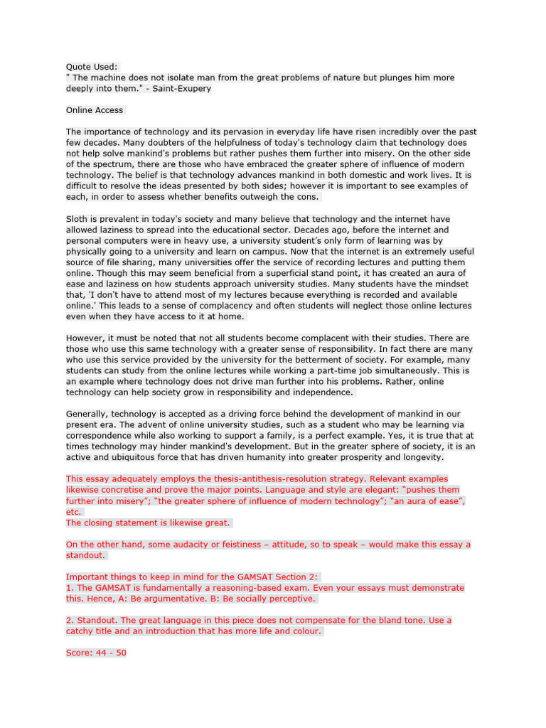 GAMSAT S2: Sample Essay 1 | PDF