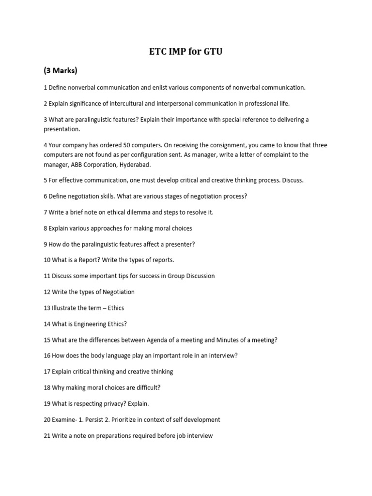 ETC IMP For 3rd Sem GTU Mechatronics | PDF | Communication | Nonverbal Communication