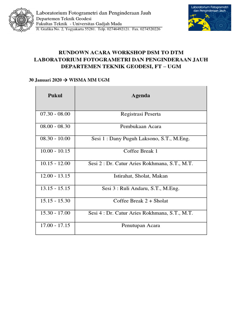 Rundown Acara Workshop 2020 | PDF