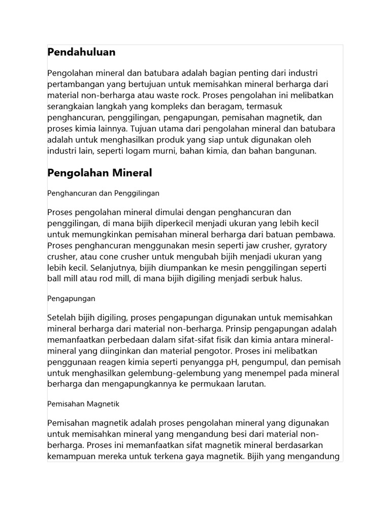 Pengolahan Mineral Batubara | PDF