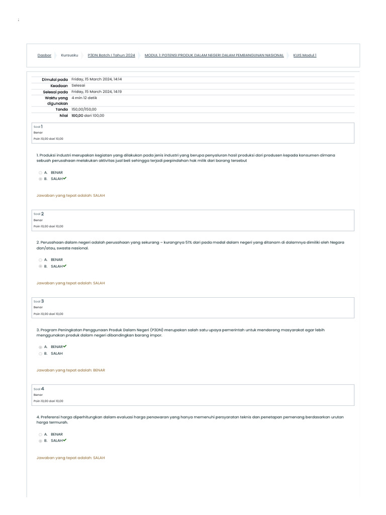 KUIS Modul 1 - Ulasan Hasil Pengerjaan Kuis | PDF