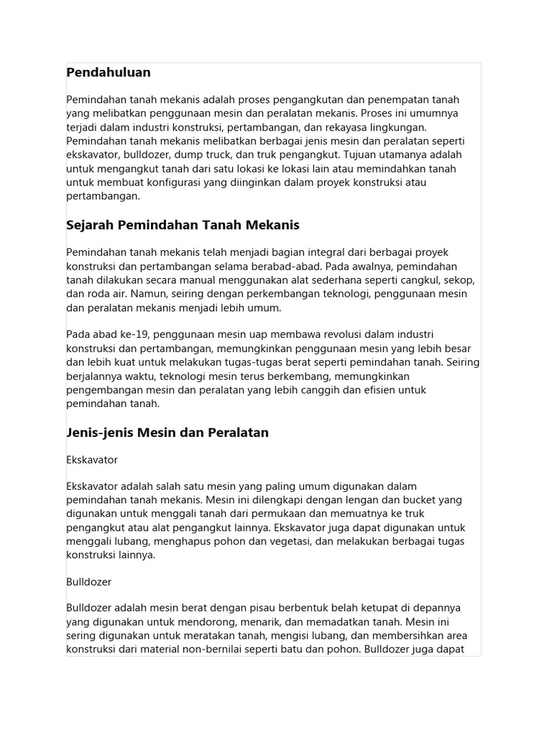 Pemindahan Tanah Mekanis | PDF