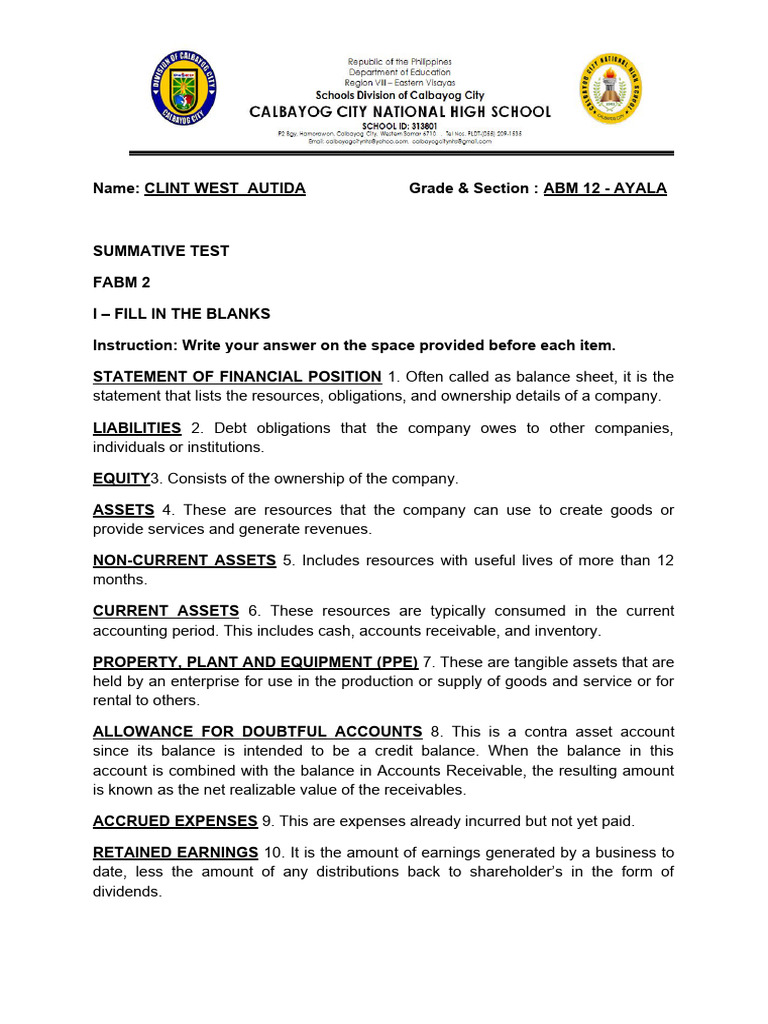 Week 1 To 3 Summative Fabm 2 | PDF | Expense | Balance Sheet