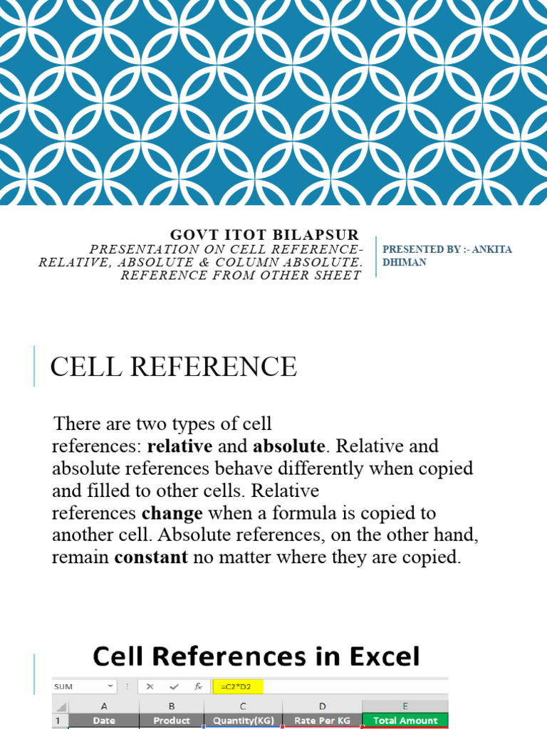 Cell Reference Persentation | PDF | Worksheet | Microsoft Excel