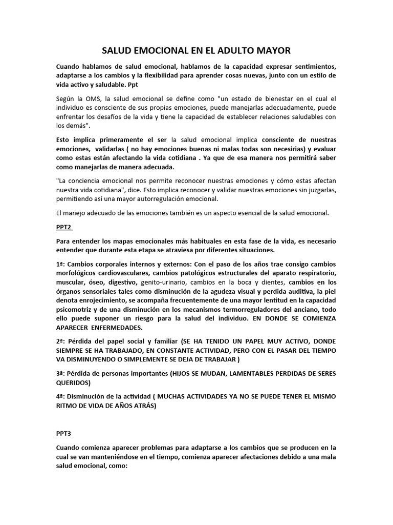SALUD EMOCIONAL EN EL ADULTO MAYOR Listo | PDF | Las emociones | Vejez