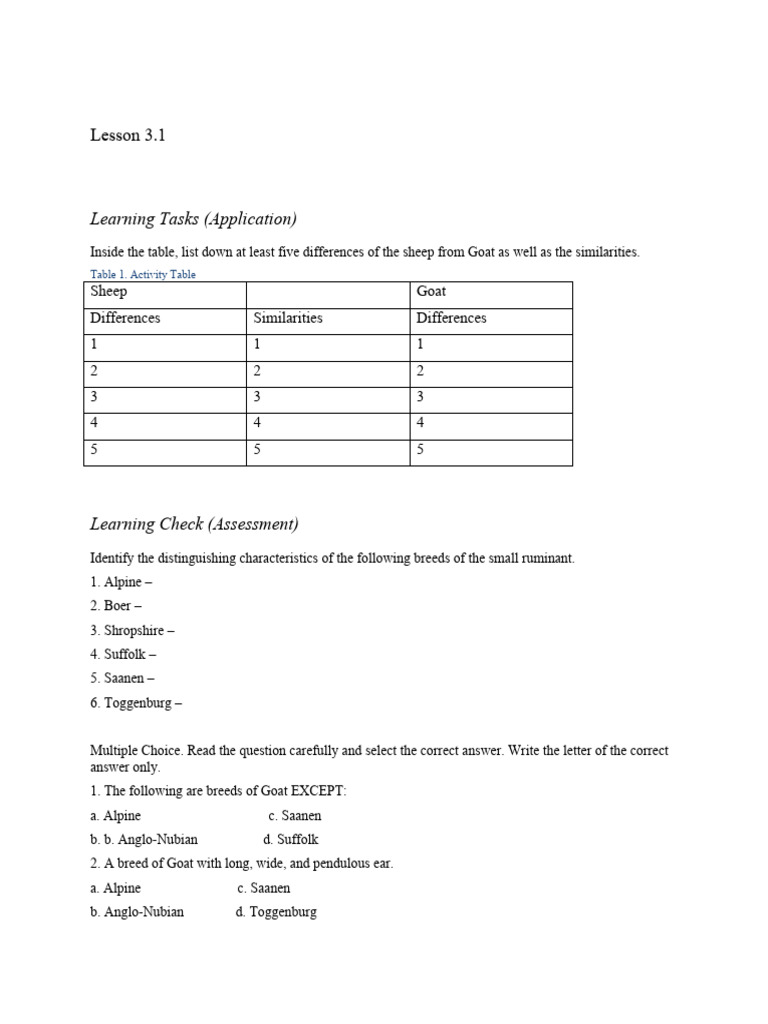 Lesson 3.1 | PDF | Sheep | Goat