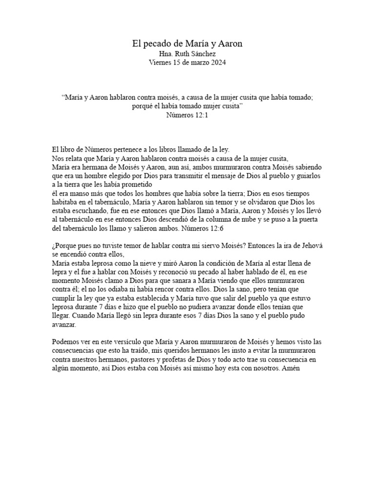 El Pecado de Maria y Aaron | PDF