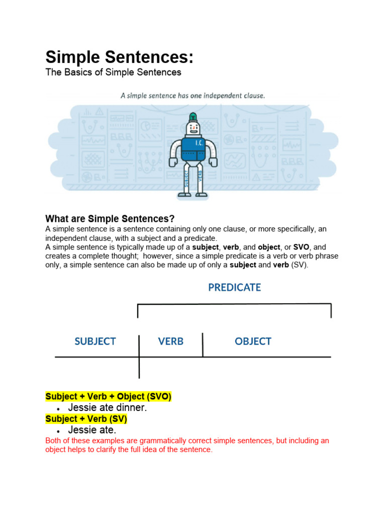 Simple Sentences | PDF | Subject (Grammar) | Verb