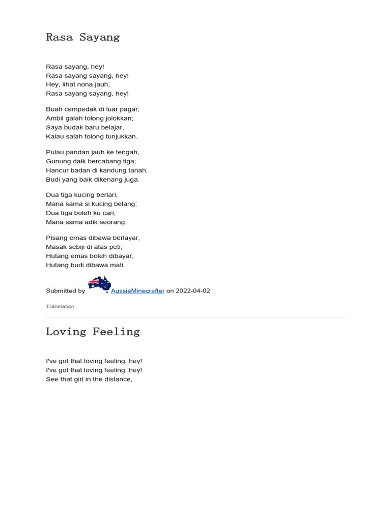 Rasa Sayang ENGLISH VERSION | PDF Rasa Sayang ENGLISH VERSION | PDF