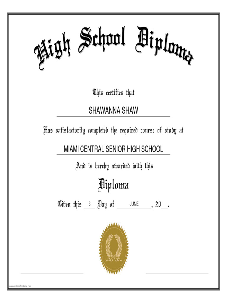 Miami Central High School Diploma | PDF