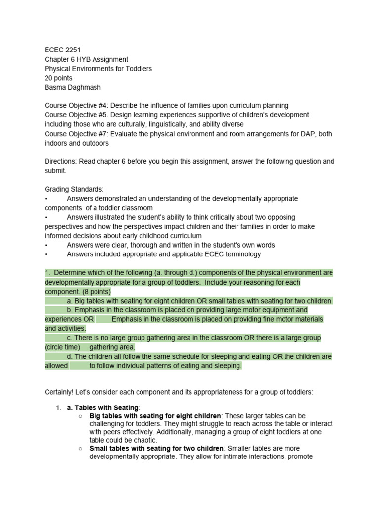 Chapter 6 HYB Assignment Physical Environments for Toddlers | PDF ...