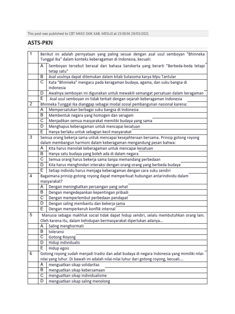 Format Soal PKN-X | PDF