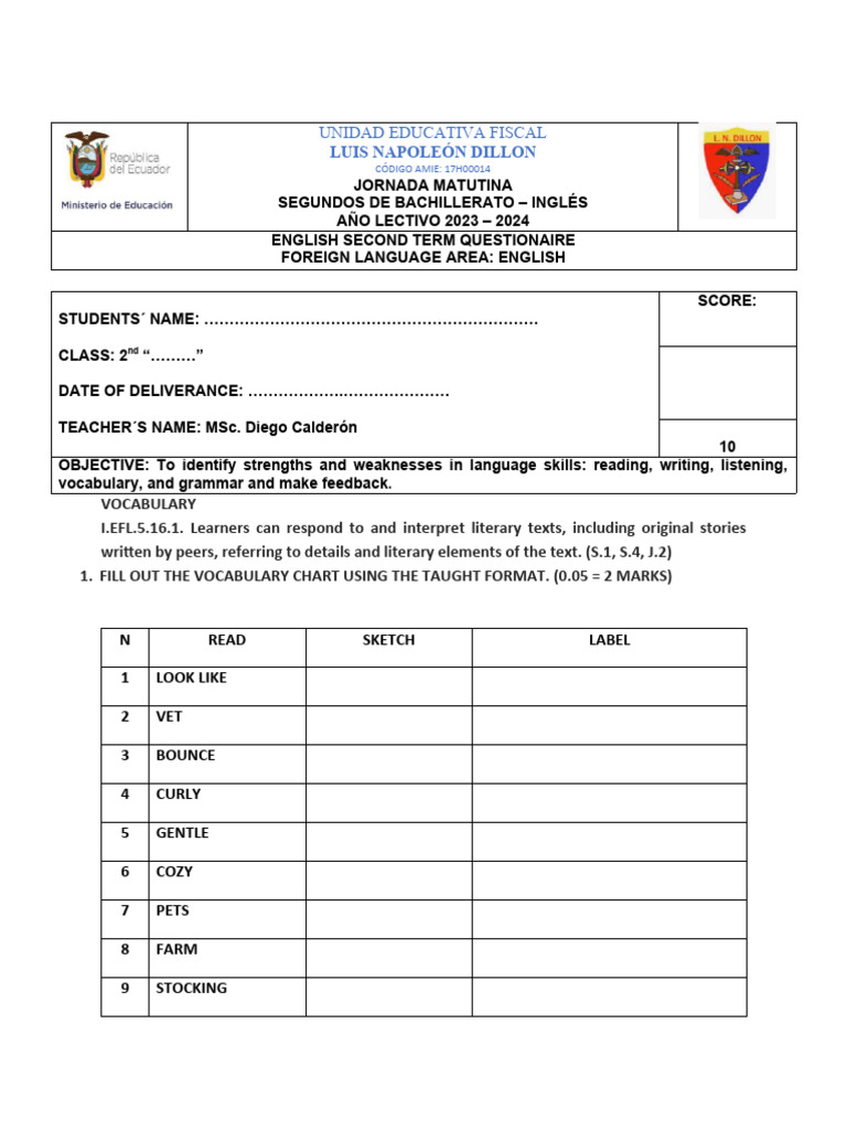 Second Term Questionnaire 2bgut 2024 1 | PDF | Communication | Learning
